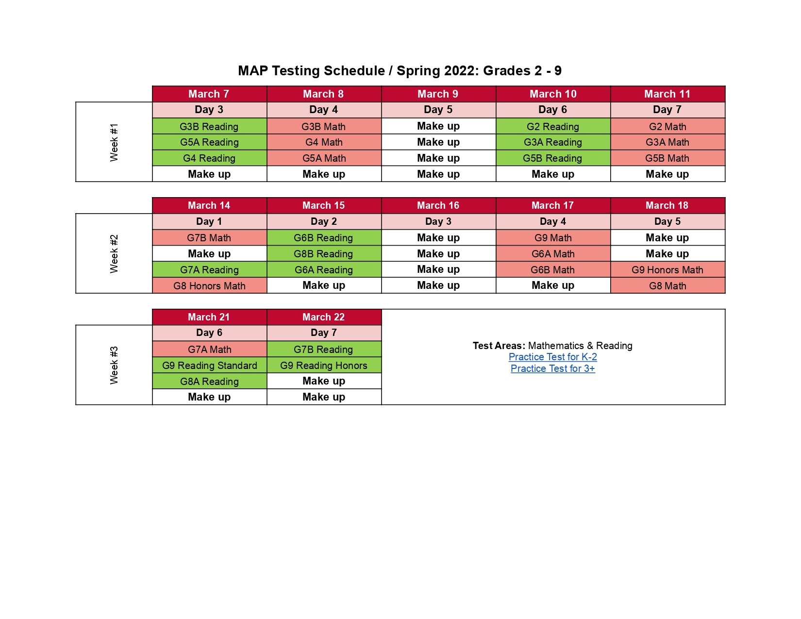 Map Testing Schedule Spring 2022 - ASM